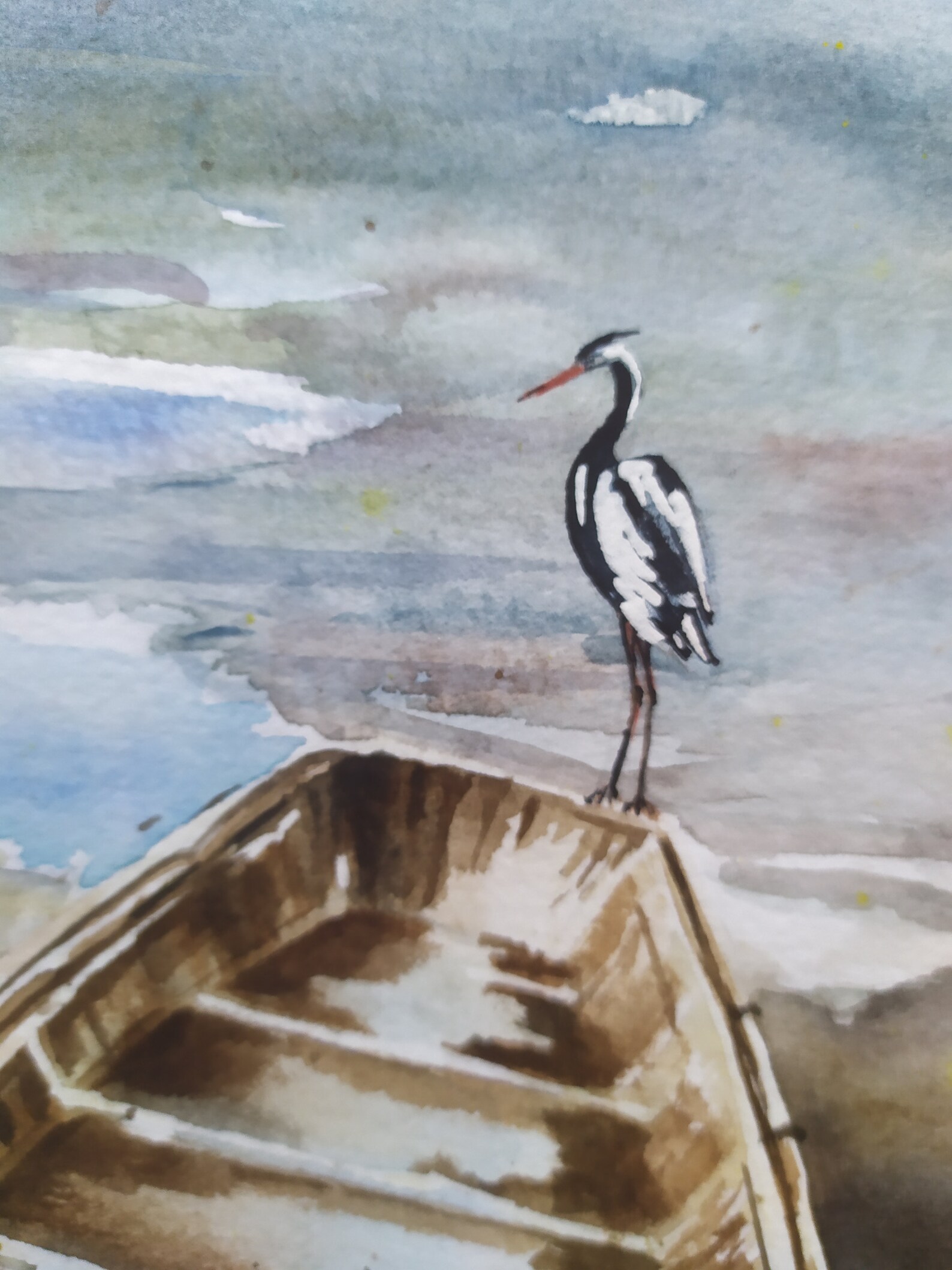 Waterscape Painting, Water and Crane, Mystical Water,original ...