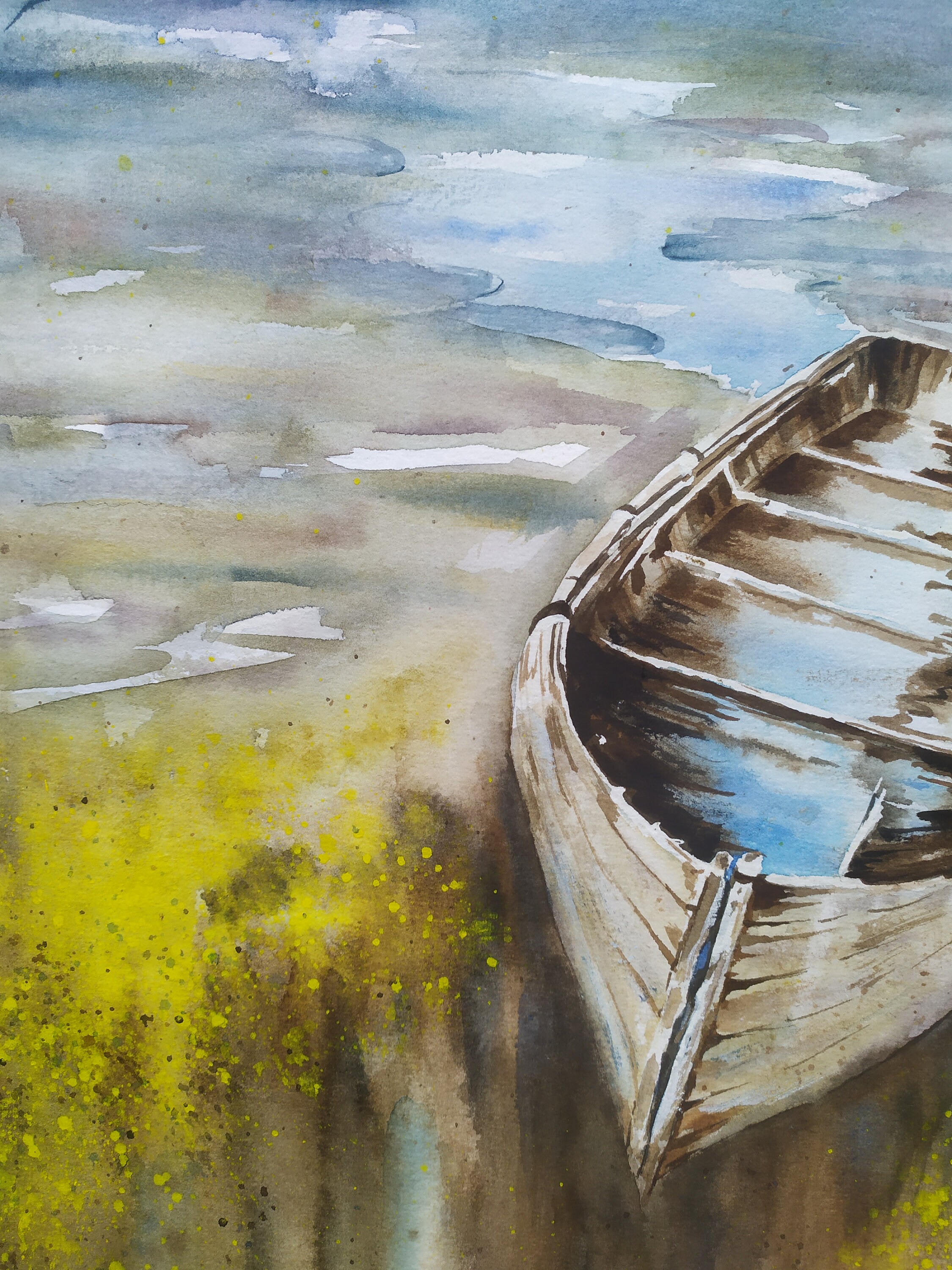 Waterscape Painting, Water and Crane, Mystical Water,original ...