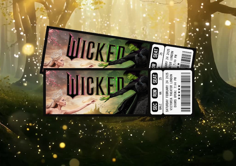 Wicked Musical Ticket Template | Editable West End | Broadway Show ...