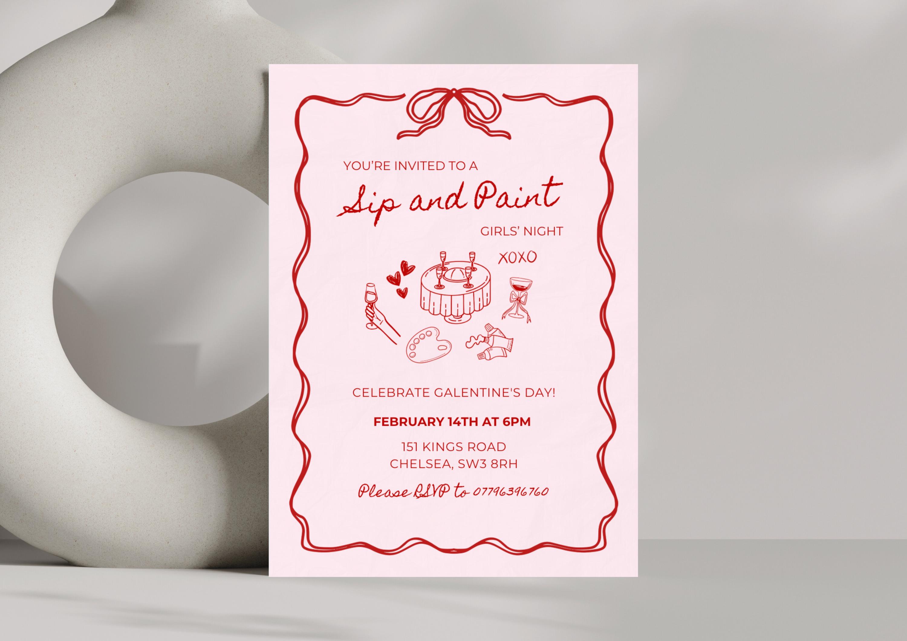 Sip and Paint Galentine's Day Invitation | Girls Night Invitation ...