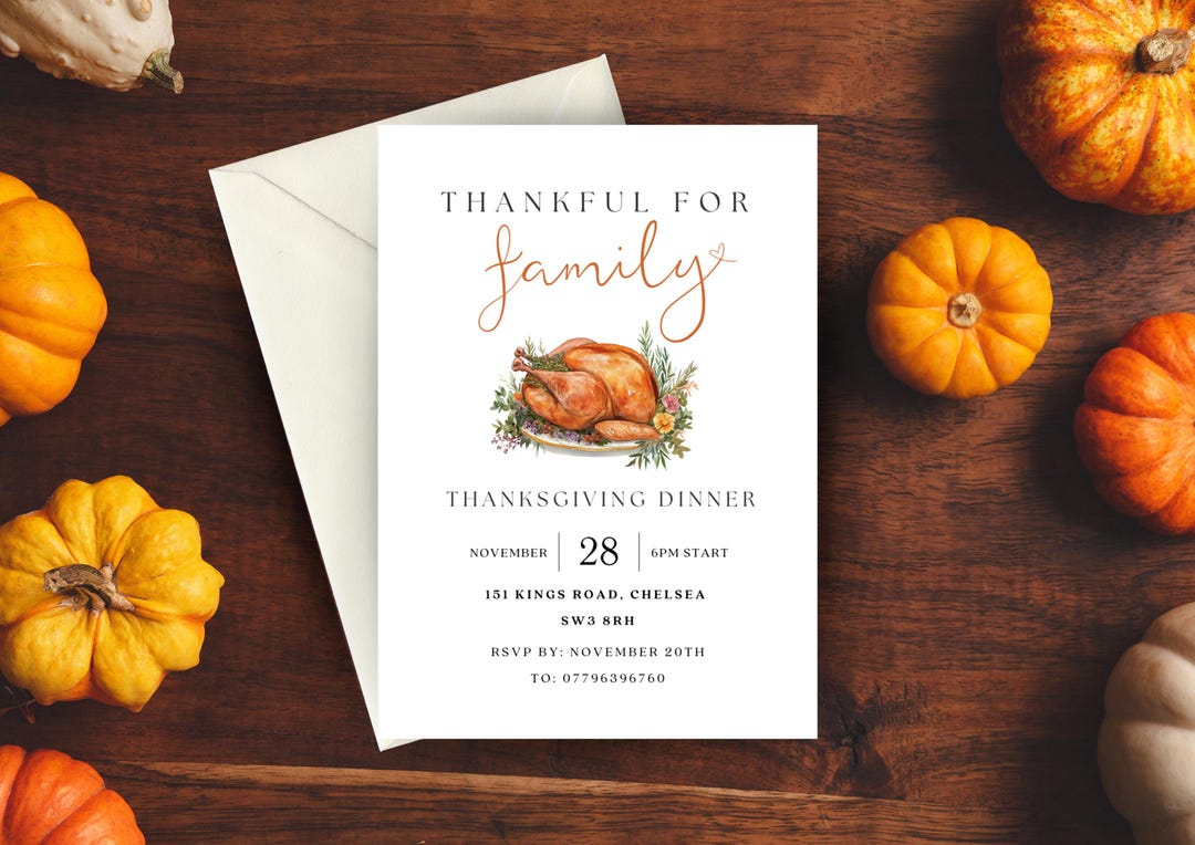 Thanksgiving Family Dinner Invitation | Editable Printable Holiday Card ...