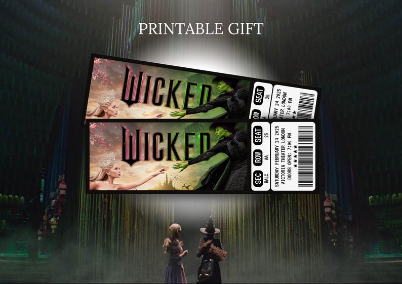 Wicked Musical Ticket Template | Editable West End | Broadway Show ...