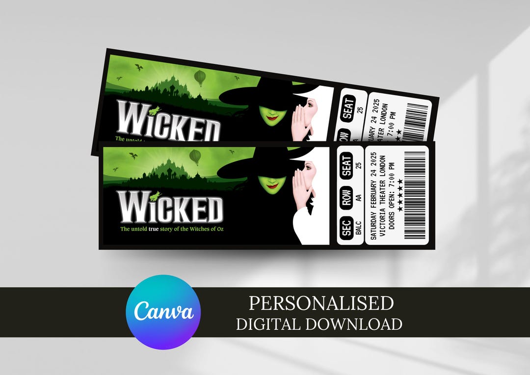 Wicked Musical Ticket Template: Broadway Souvenir Keepsake (digital ...