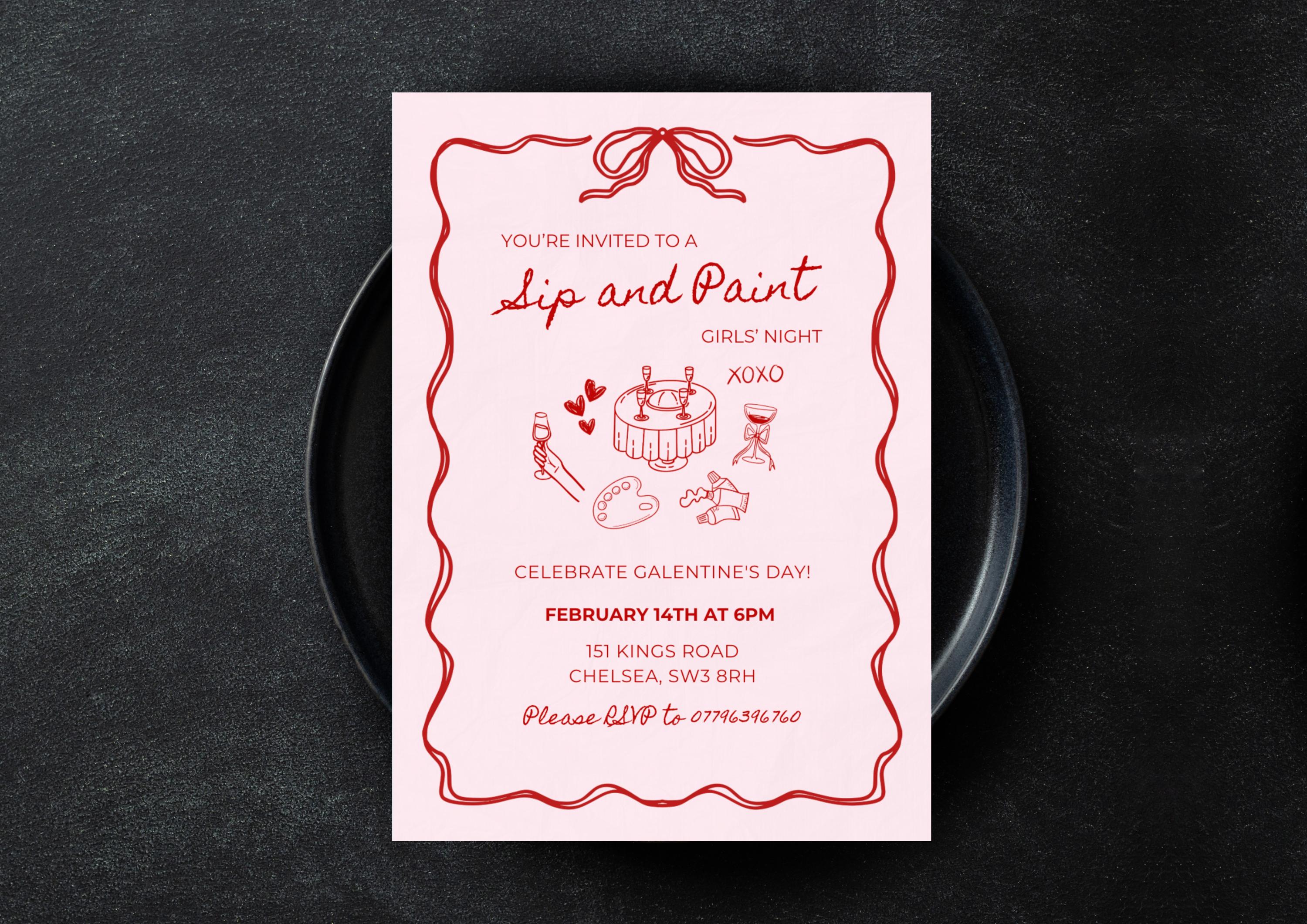 Sip and Paint Galentine's Day Invitation | Girls Night Invitation ...