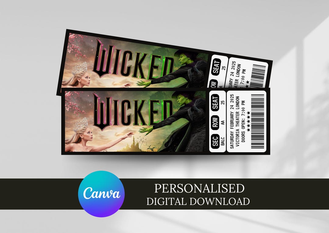 Wicked Musical Ticket Template | Editable West End | Broadway Show Souvenir Keepsake | Surprise ...