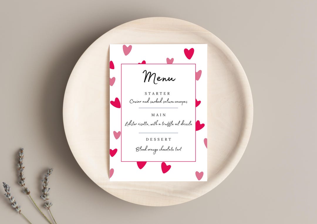 Editable Heart Menu Card | Mobile Elegant Valentines Invite | Love Heart Wedding Menu ...