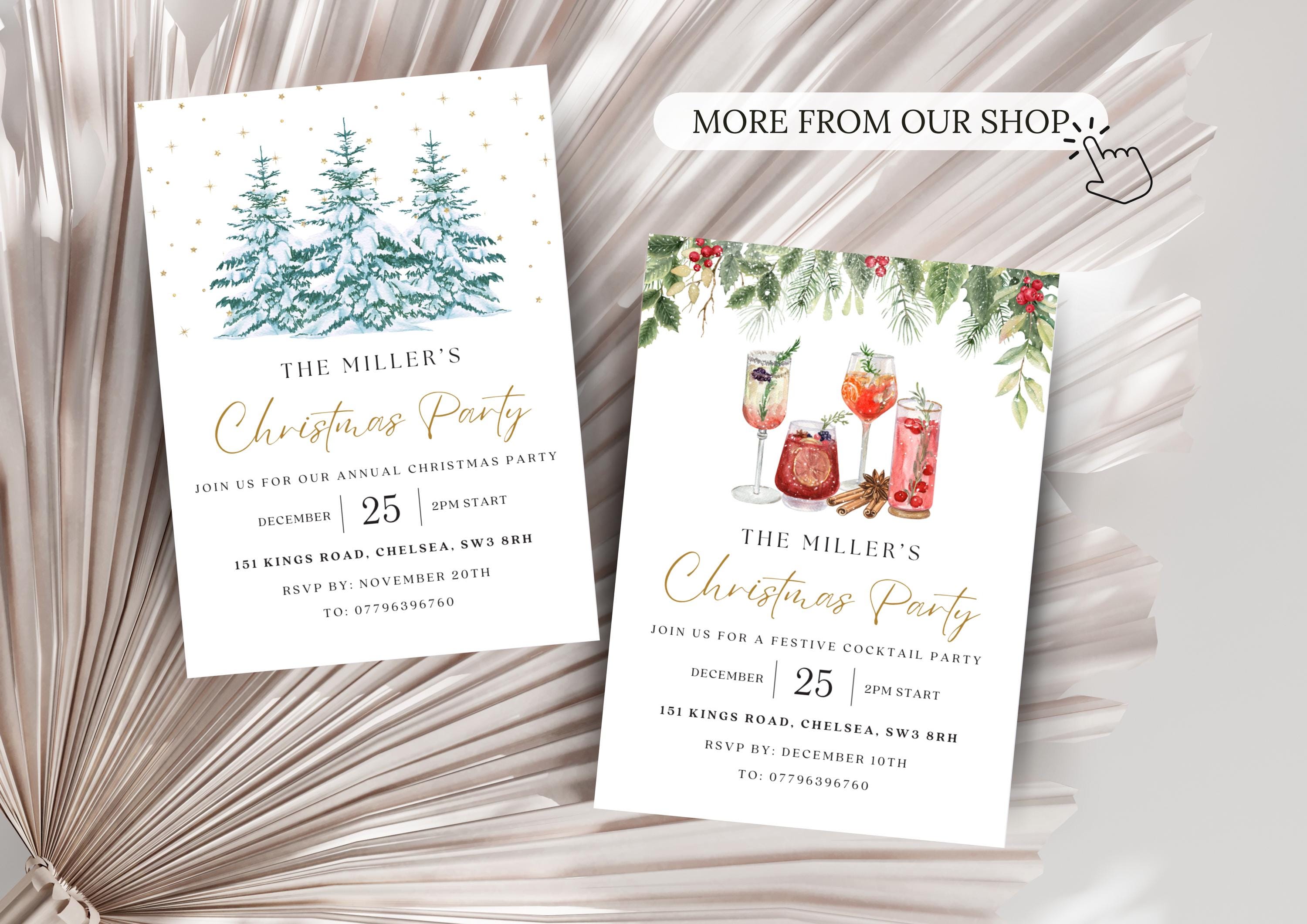 Editable Christmas Party Invitation | Watercolor Holiday Barn Snow ...