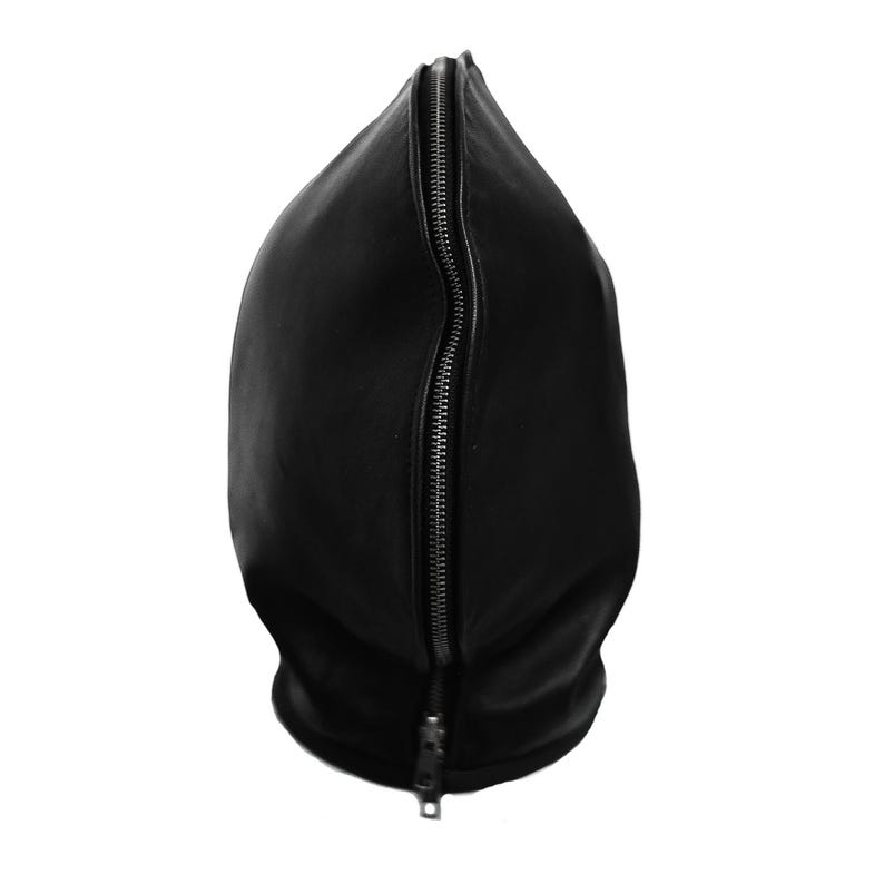 Black Leather Head Hood Mask Zipper BDSM Sexy Double Mask for Adult ...