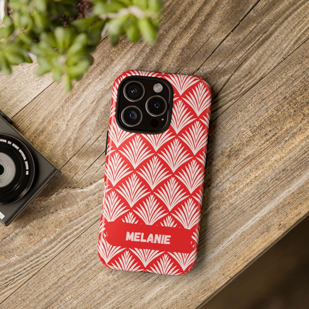 Personalized Red Art Deco Phone Case: Custom Name Tough Cover - Etsy