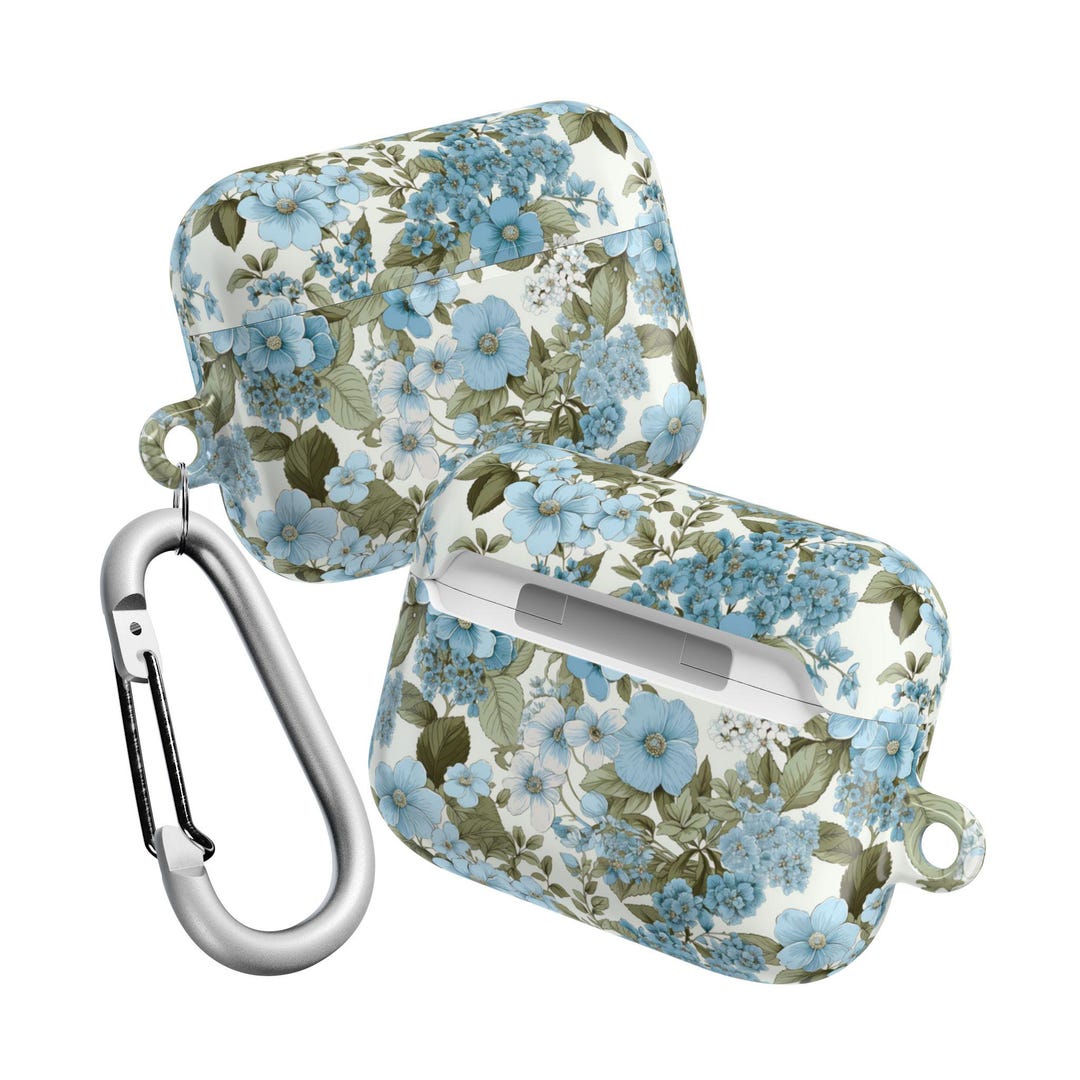Floral AirPod Cases - Cute Blue Flower Design, Stylish Headphone Holder ...