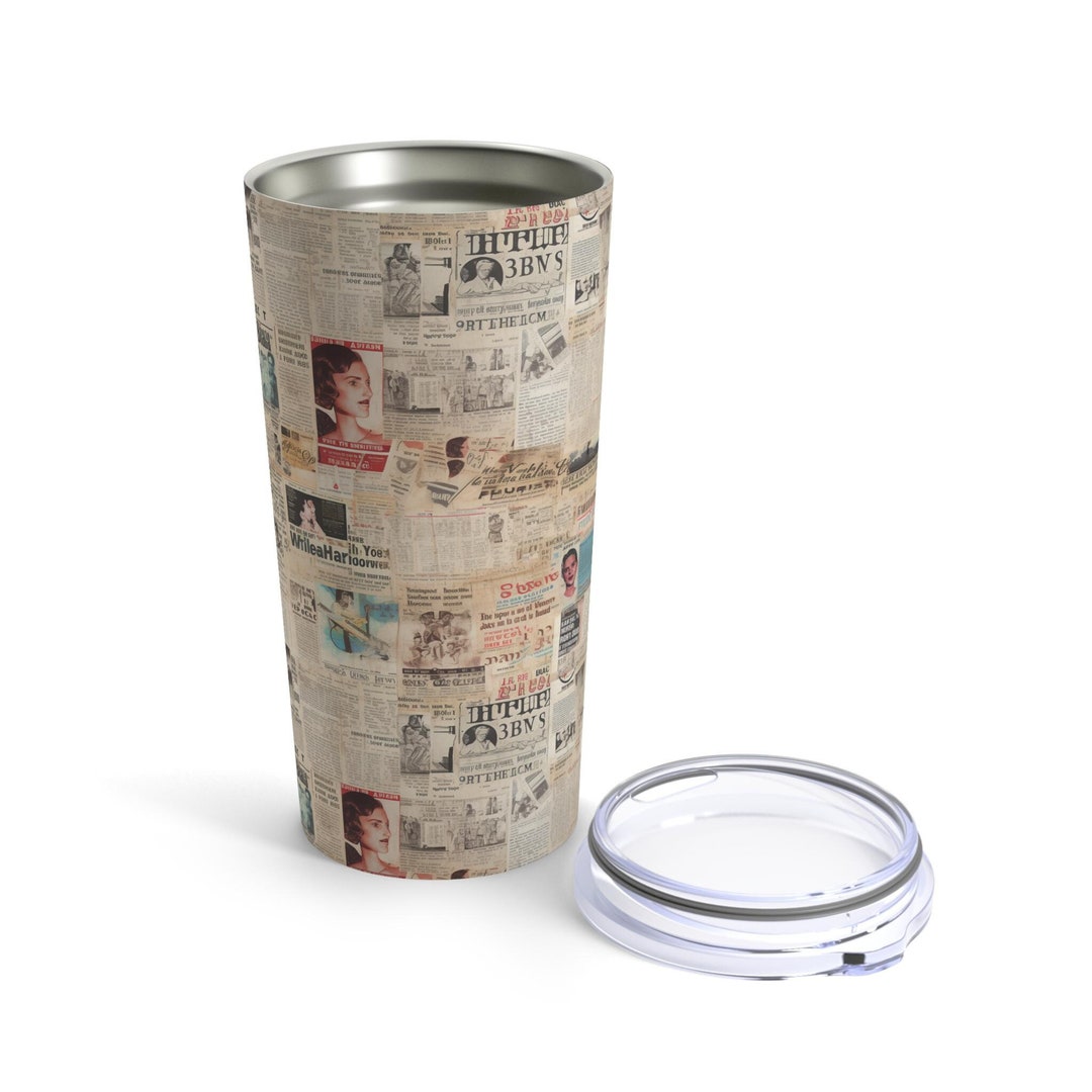 Newsprint Tumbler 20oz, Vintage Inspired Newspaper Mug, News Theme ...