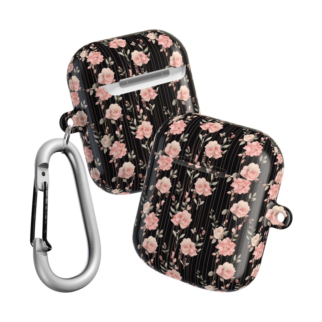 Floral AirPod Case - Black Stripes, Pink Roses | Stylish Accessory for ...
