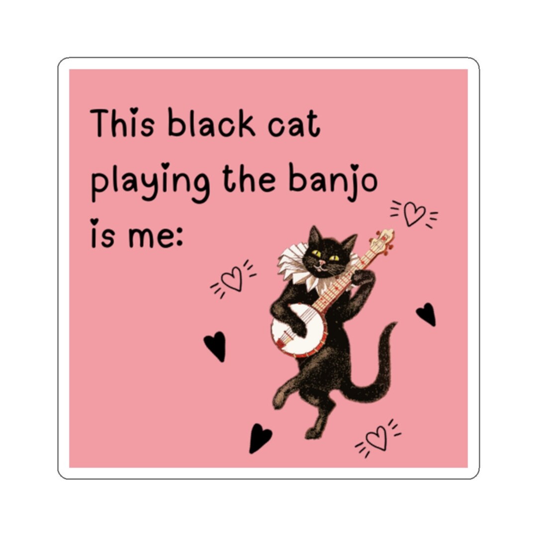 Black Cat Banjo Sticker - Etsy