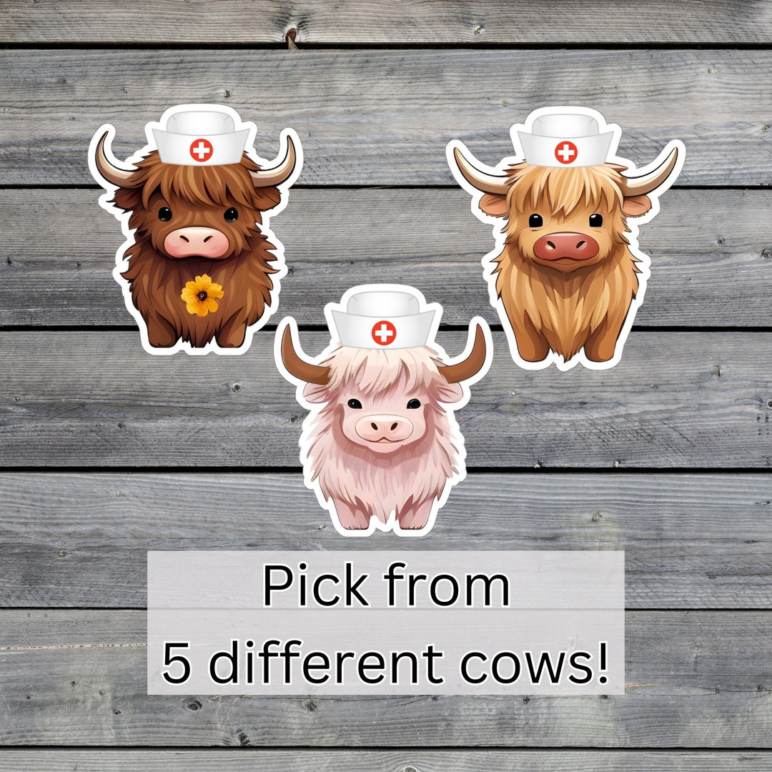 Cute Baby Highland Cow Sticker Cute Cow Nurse Sticker Baby Cow Water ...