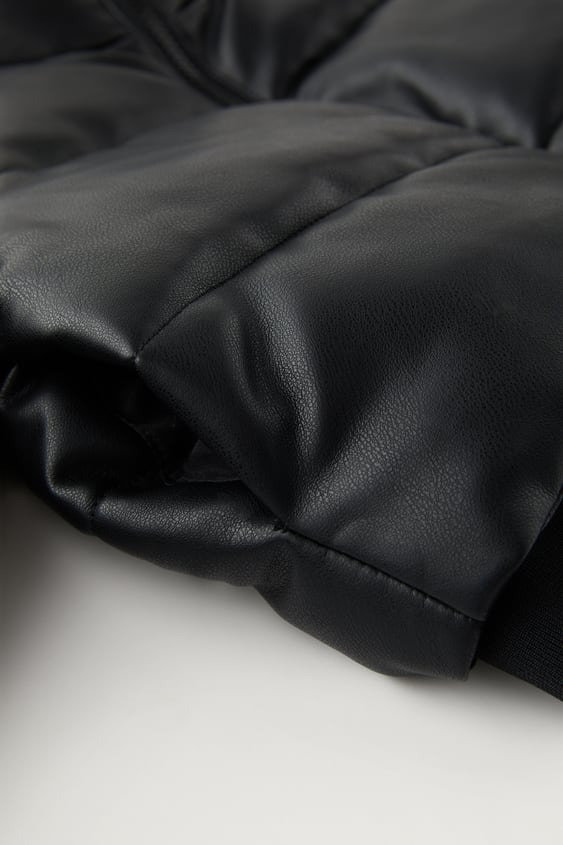 Women Leather Jacket Faux Puffer Leather Jacket High Collar Long Cuffed ...