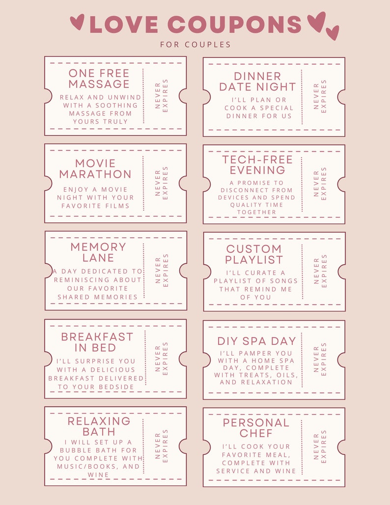 Printable Love Coupons for Couples - Etsy