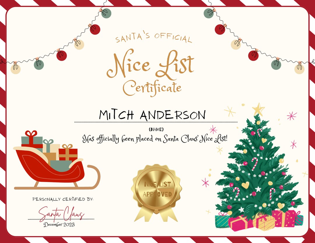 Editable Santa's Nice List Certificate - Etsy