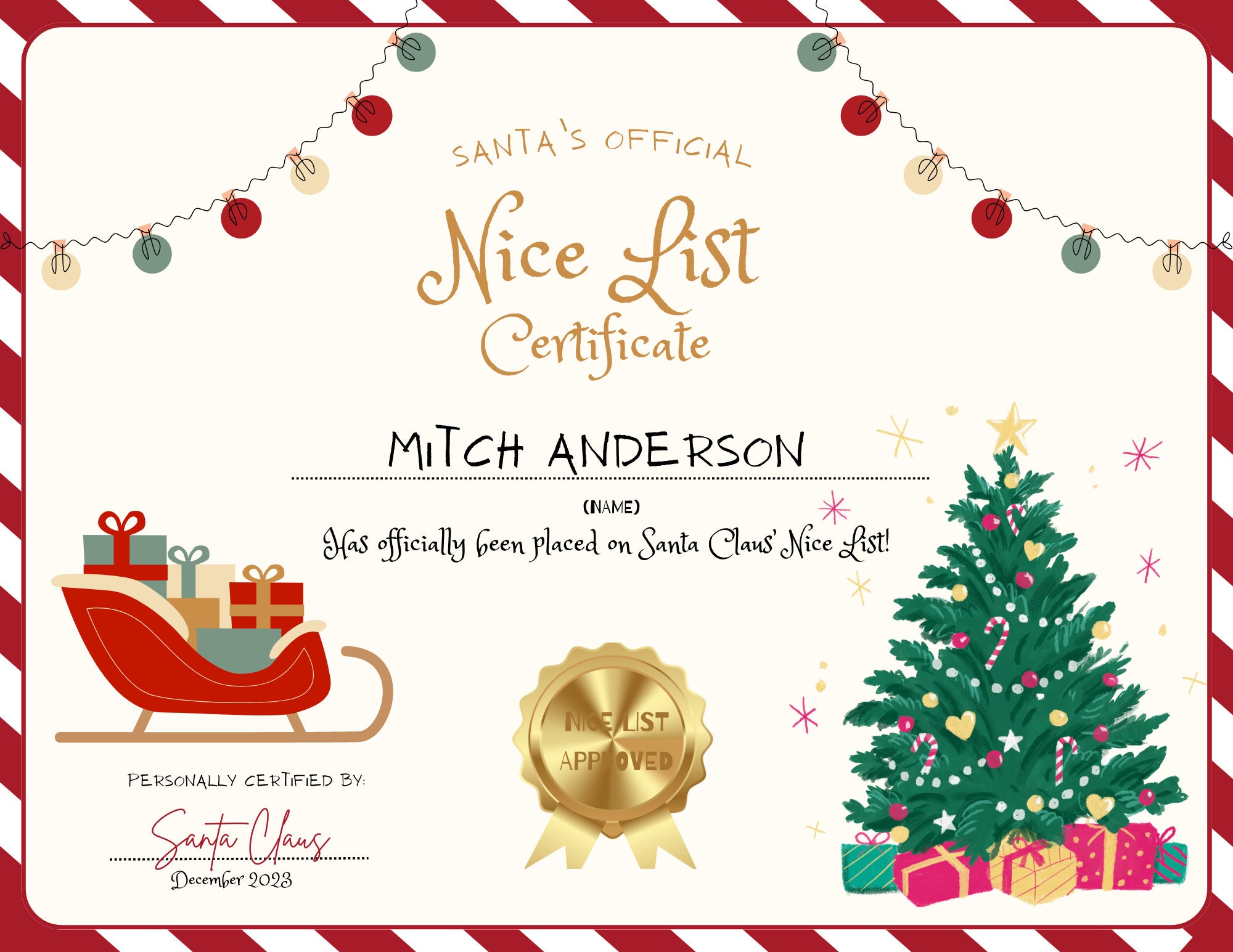 Editable Santa's Nice List Certificate - Etsy