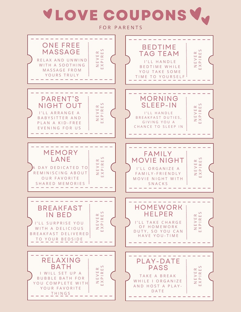 Printable Love Coupons for Parents - Etsy