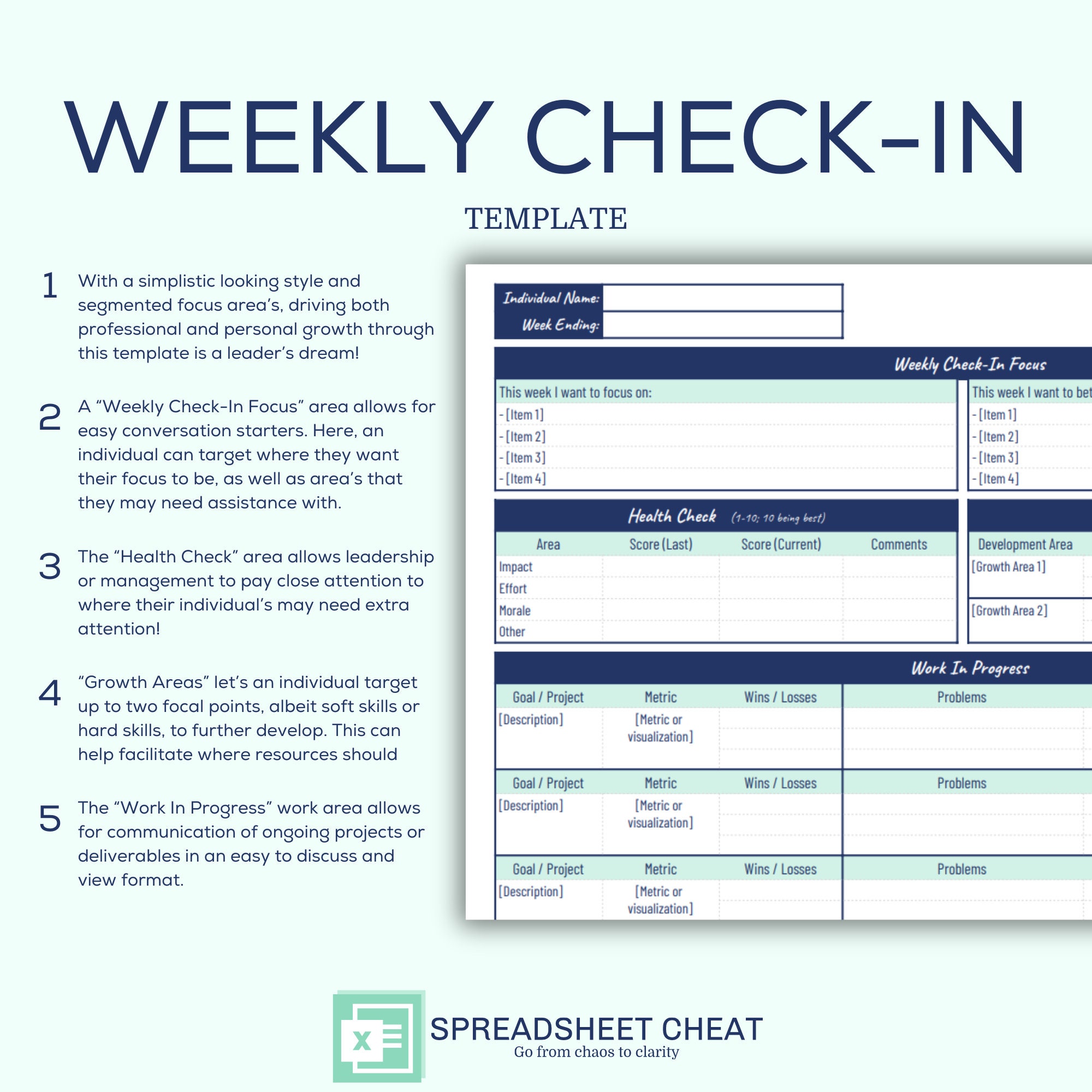 Weekly Team Member Check-in Template for Google Sheets, Weekly Check-in ...