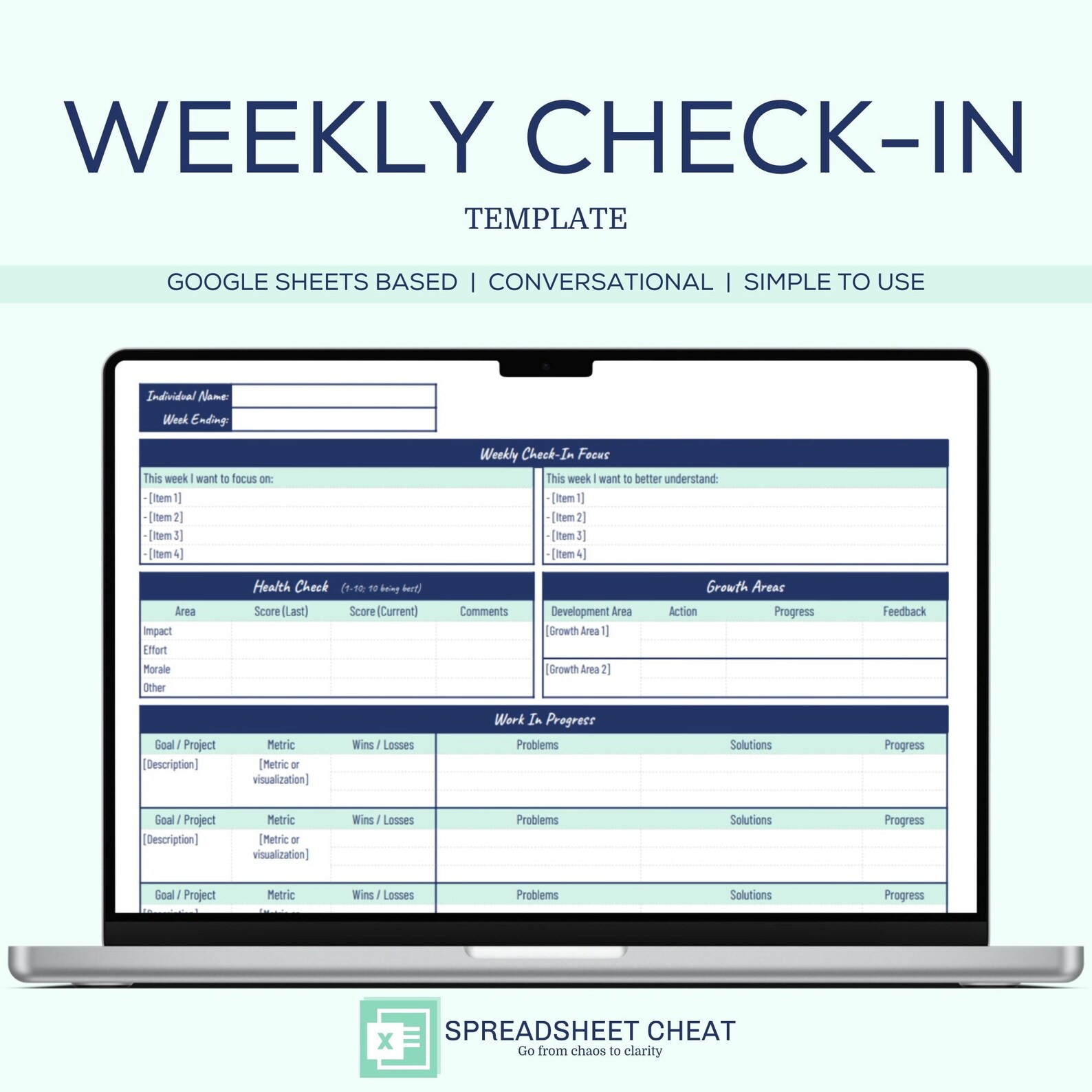 Weekly Team Member Check-in Template for Google Sheets, Weekly Check-in ...