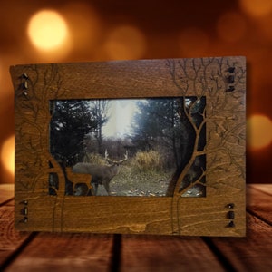 Laser Engraved Rustic Picture Frame: Woodsy Deer & Tree Design - Etsy