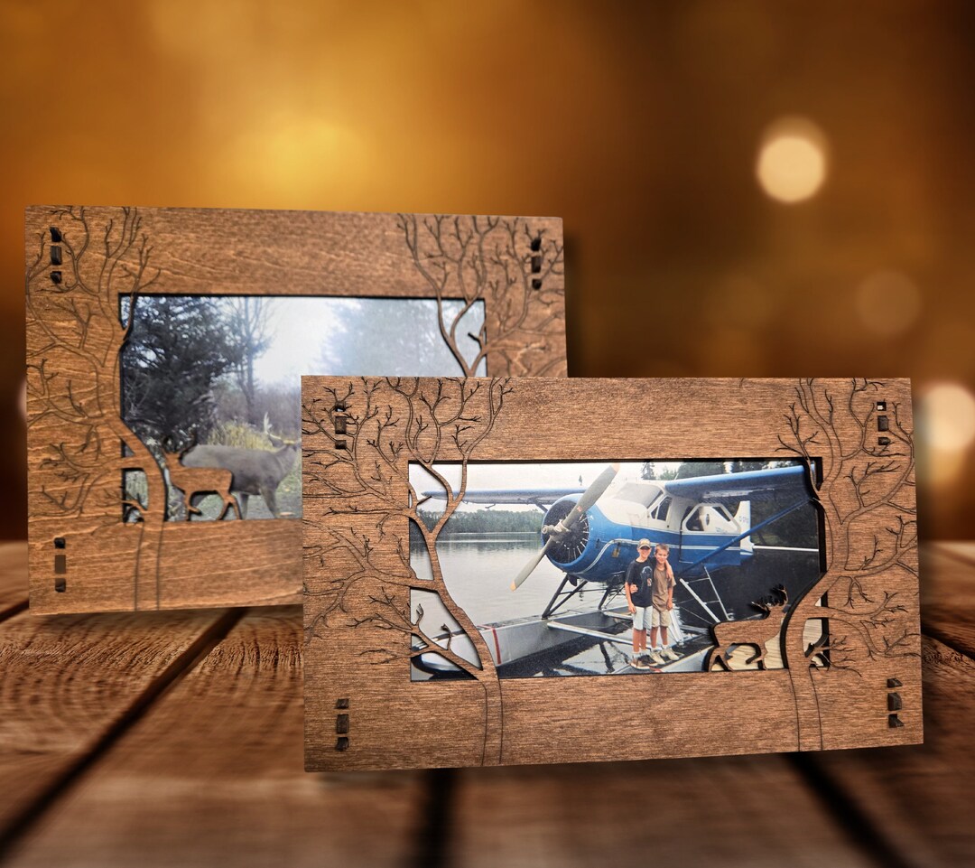 Laser Engraved Rustic Picture Frame: Woodsy Deer & Tree Design - Etsy