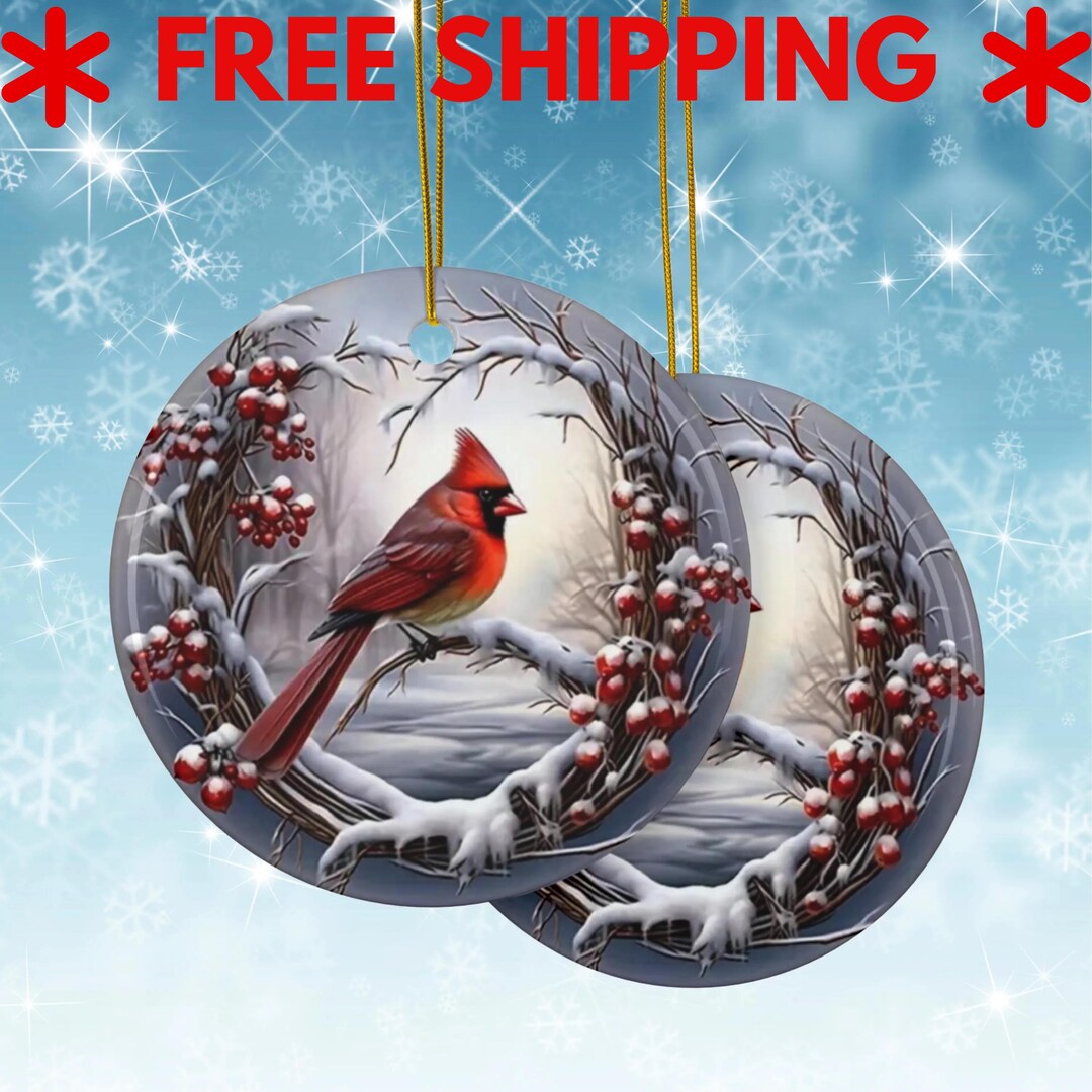 Ceramic Cardinal Ornaments, 2-sided Design, Christmas Decor, Holiday ...
