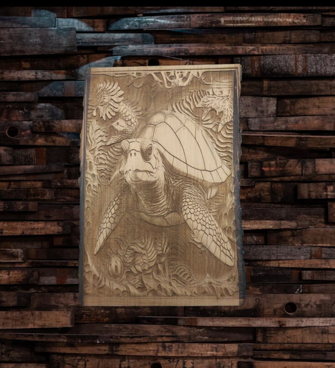 Laser Engraved Sea Turtle Live Edge Wood Art: Beach Decor - Etsy