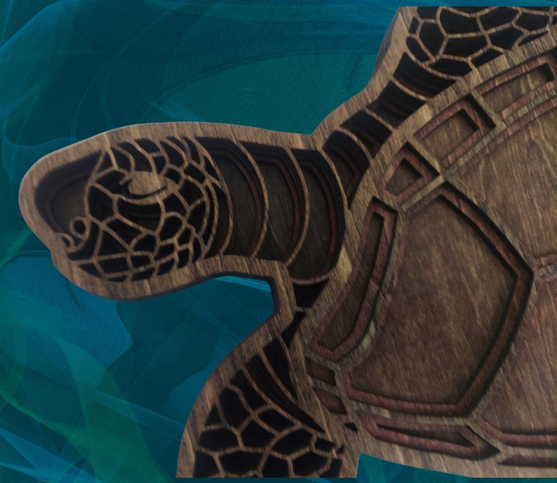 3D Turtle,layered Wood,sea Turtle,laser Cut,hand Stained,wall Hanging ...