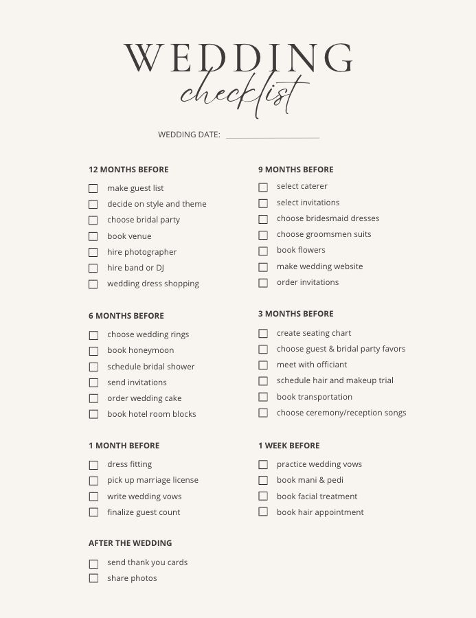 Wedding Checklist Wedding To-do List Wedding Tasks Organizer - Etsy