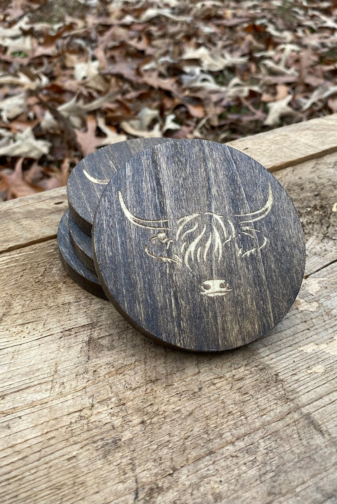 Highland Cow Wooden Coaster Set - Etsy