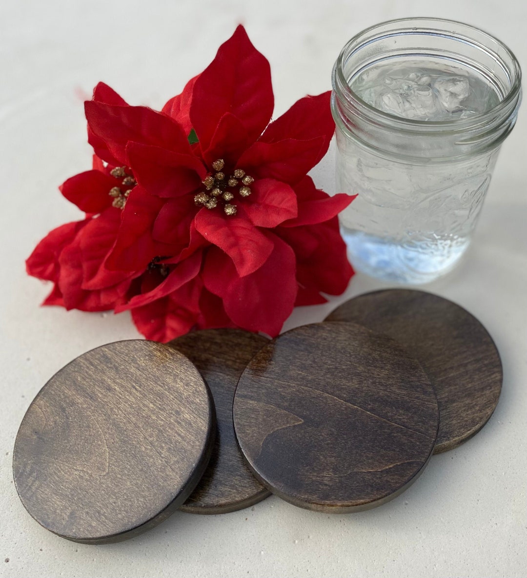 Round Wooden Coaster Set - Etsy
