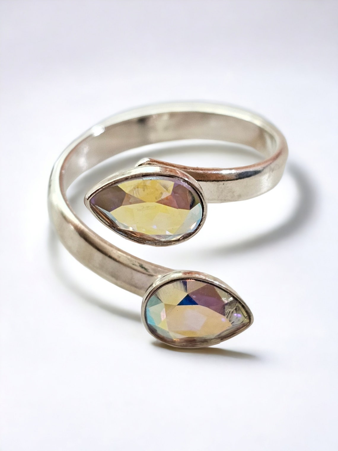 Swarovski Crystal Ring . Sterling Silver . Aurora Borealis Jewelry ...