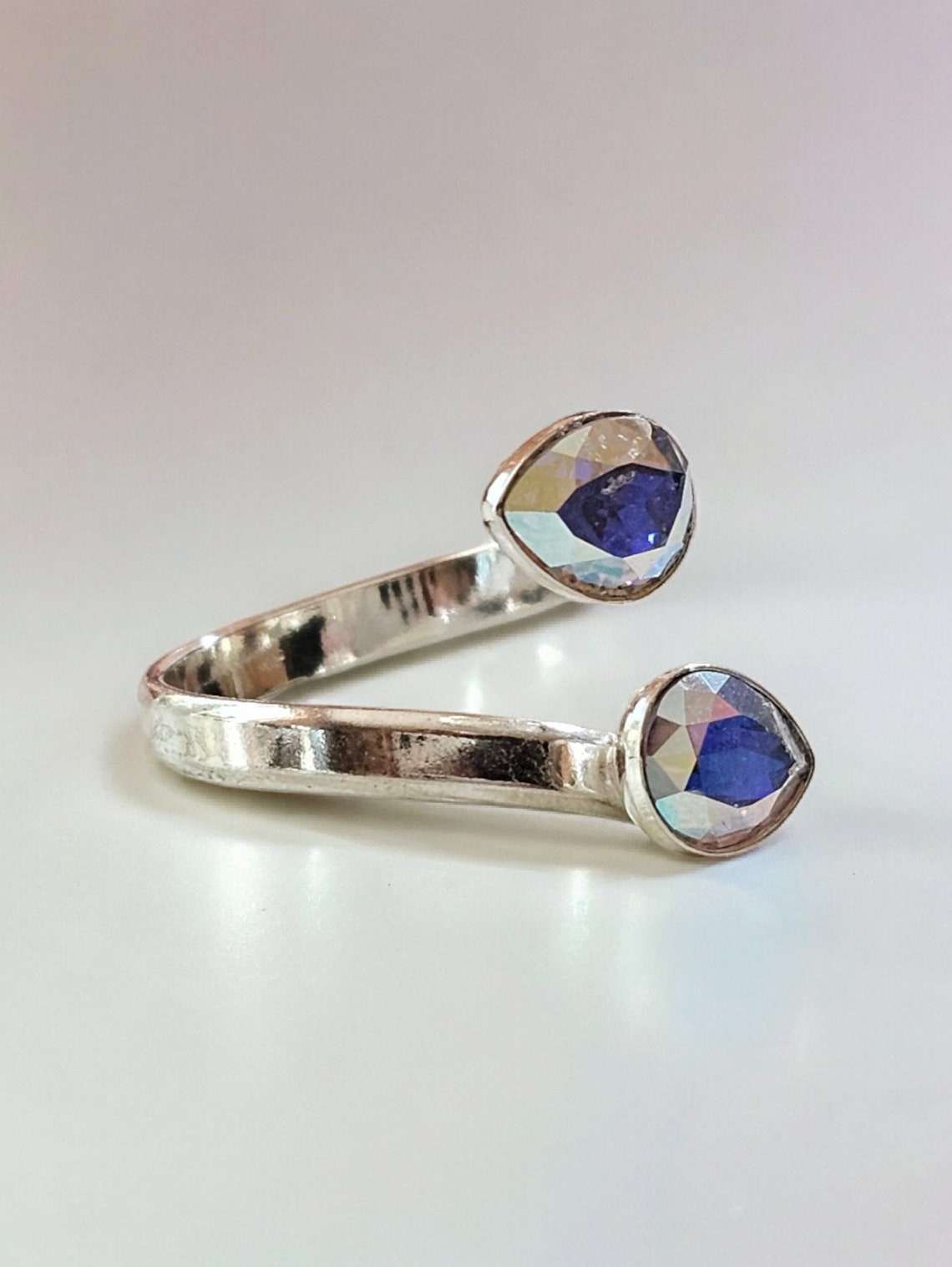 Swarovski Crystal Ring . Sterling Silver . Aurora Borealis Jewelry ...