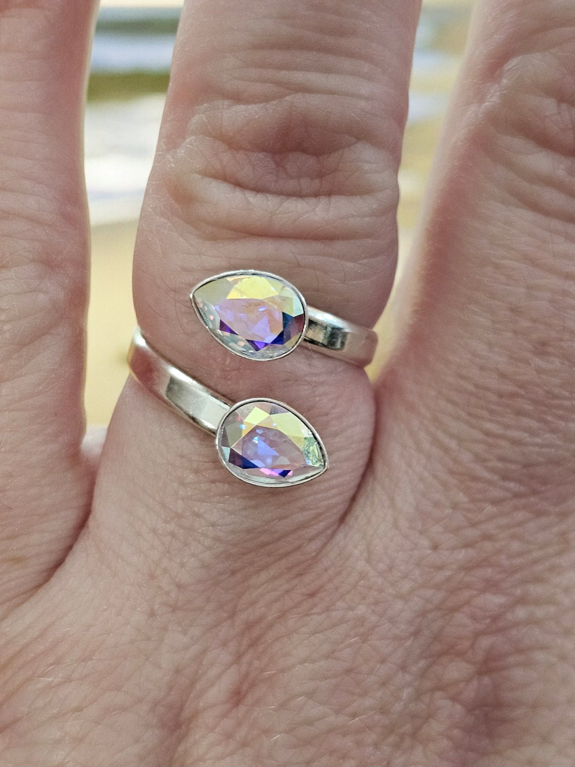 Swarovski Crystal Ring . Sterling Silver . Aurora Borealis Jewelry ...