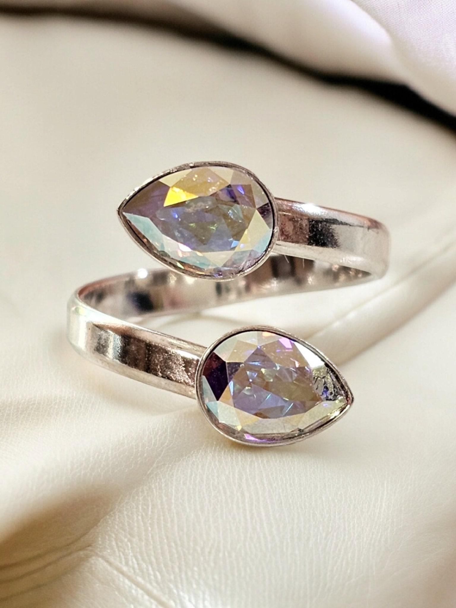 Swarovski Crystal Ring . Sterling Silver . Aurora Borealis Jewelry ...