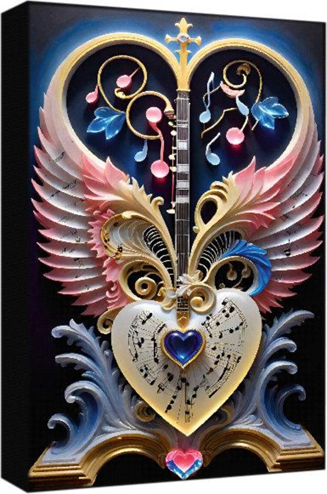 Music Notes Heart, Pink Wings, String Musical Instrument - Etsy