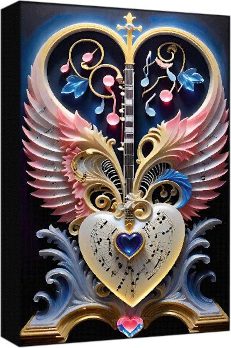 Music Notes Heart, Pink Wings, String Musical Instrument - Etsy