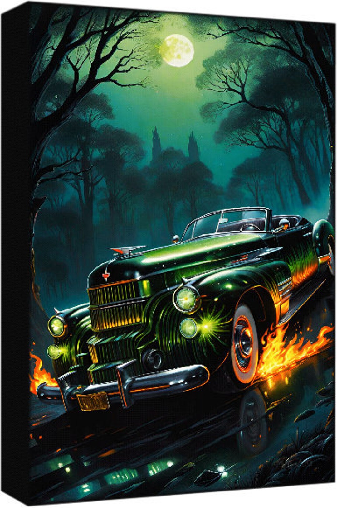 Green Classic Car, Flames - Etsy