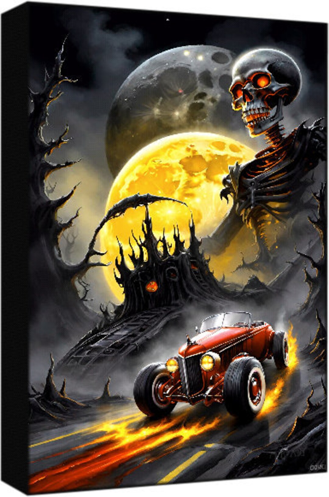 Skull, Moon, Red Sports Car, Flames, Creepy Dry Forest - Etsy