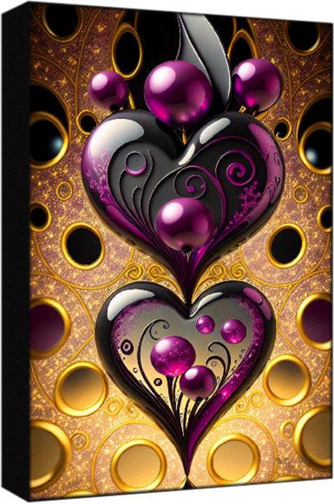 Purple Hearts Design, Gold Background - Etsy
