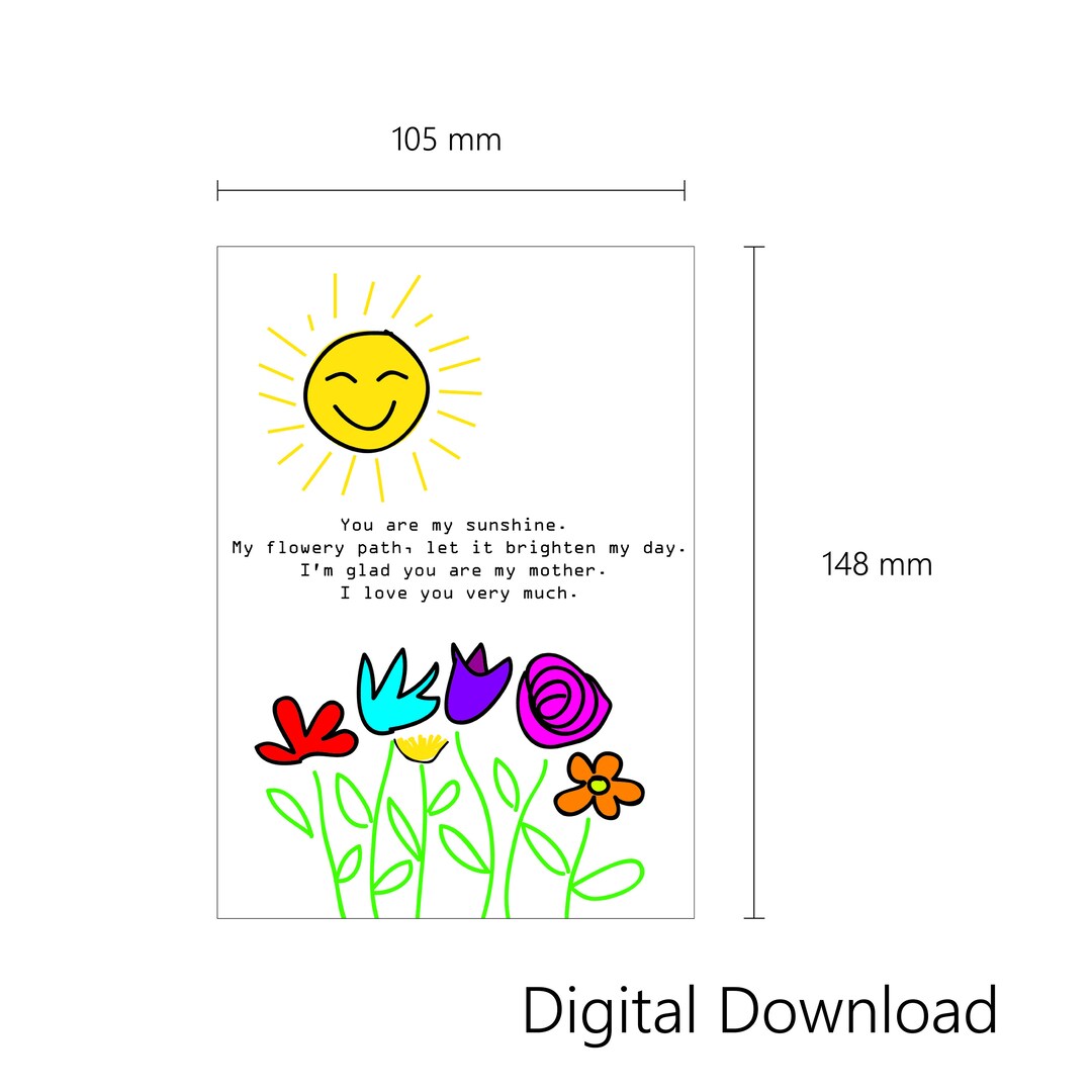 Printable Mothers Day Card, Happy Mothers Day, Sun, Instant Dowload ...
