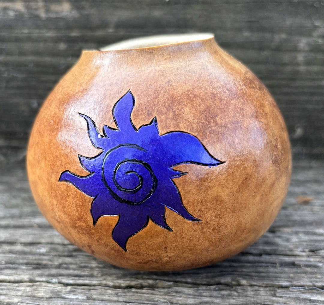 Handcrafted All-natural Gourd Vessel/vase With Hand Carved and Hand ...