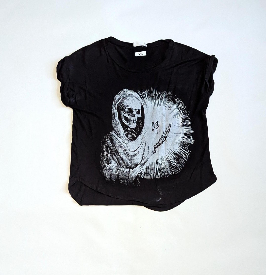 Large Top | Butterfly and Skeleton Screen Print - Etsy