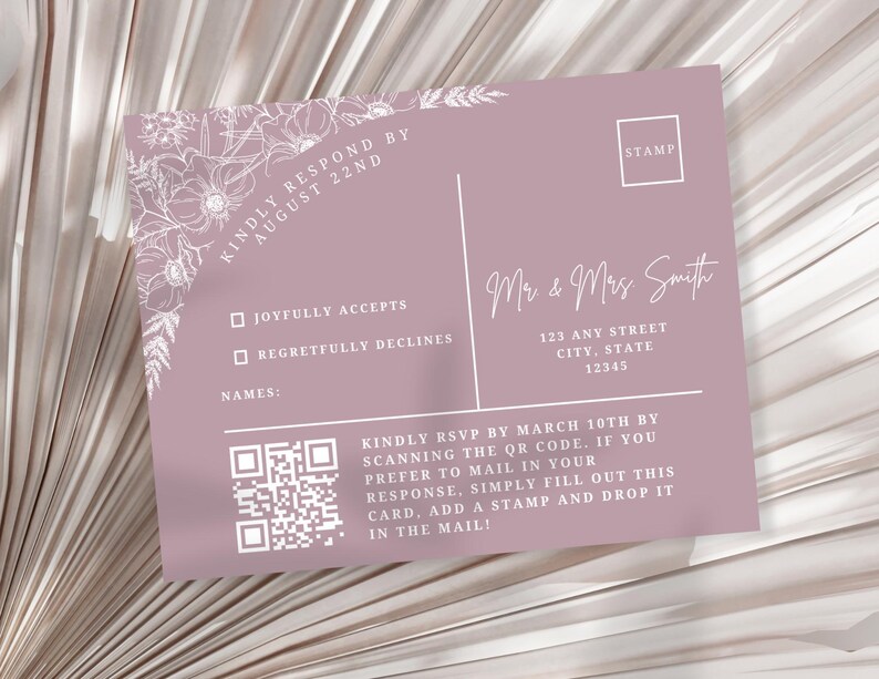 Mauve Floral Wedding Invitation Suite, Dusty Rose Canva Template ...