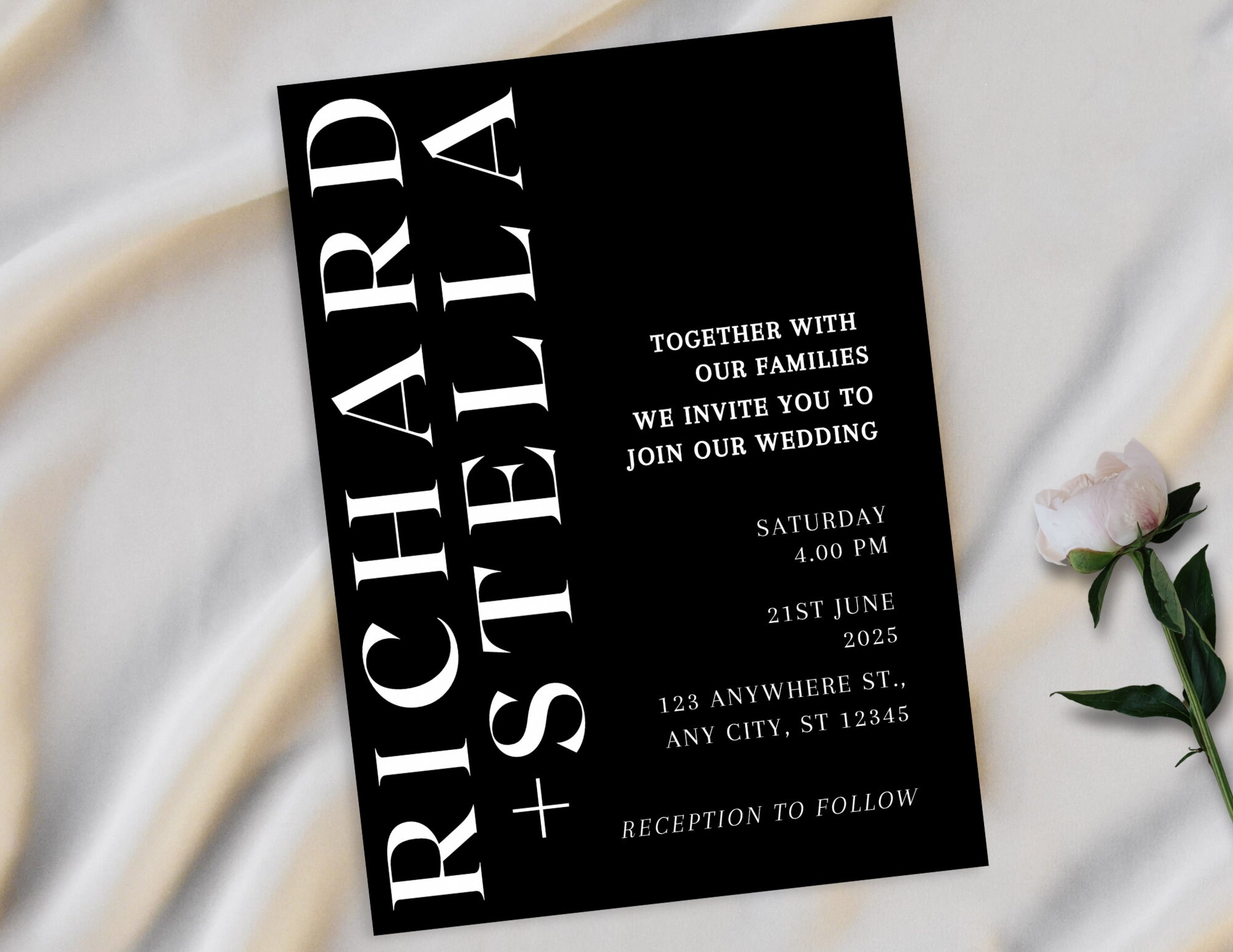 Minimal Black Wedding Invitation Minimalist Invite Editable Invitation Template Details RSVP ...