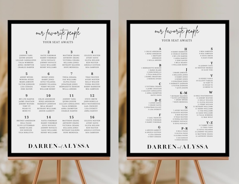 Modern Black and White Wedding Seating Chart Template (DIY Editable ...