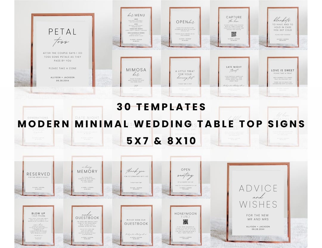 Modern Wedding Sign Bundle | Wedding Reception Table Signs Template ...