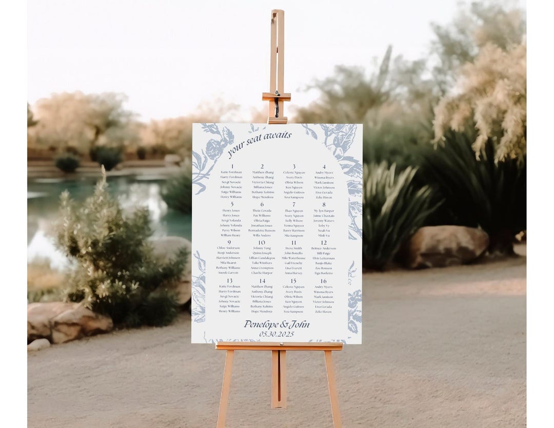 Dusty Blue Floral Wedding Seating Chart Template (digital Download) - Etsy